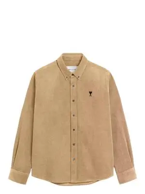 AMI Paris Corduroy Shirt With De Coeur - Neutrals