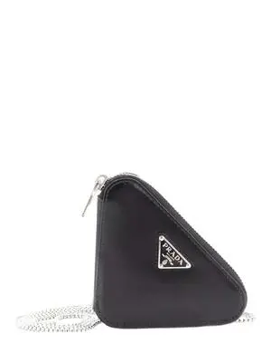 Prada Brushed Leather Triangle Pouch Mini Crossbody Bag With Chain - Black
