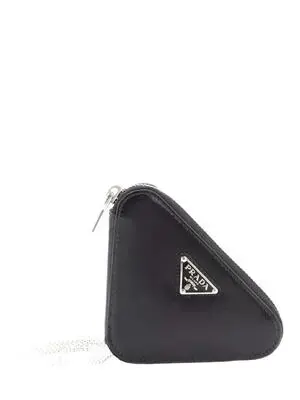 Prada Brushed Leather Triangle Pouch Mini Crossbody Bag With Chain - Black