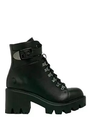 ALTERCORE Enid Buckle-strap Lace-up Boots - Black