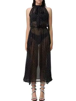 CRIDA MILANO Taormina Polka-dot Midi Dress - Black