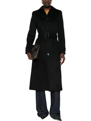 Saint Laurent Belted Single-breasted Coat - Black