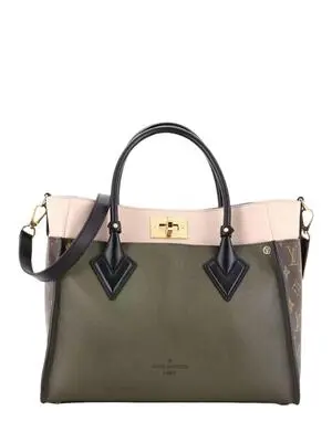 LOUIS VUITTON Louis Vuitton On My Side Leather With Monogram Canvas MM Tote Bag