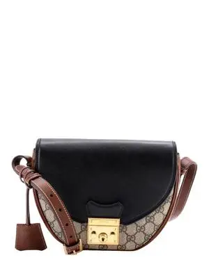 Gucci Padlock Saddle Shoulder Bag Gg Coated Canvas And Leather Small Crossbody Bag - Black