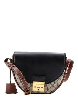 Gucci Padlock Saddle Shoulder Bag Gg Coated Canvas And Leather Small Crossbody Bag - Black