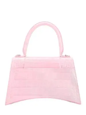 Balenciaga Hourglass Top Handle Bag Crocodile Embossed Leather Small Crossbody Bag - Pink
