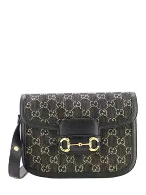 Gucci Horsebit 1955 Gg Denim Small Shoulder Bag - Black