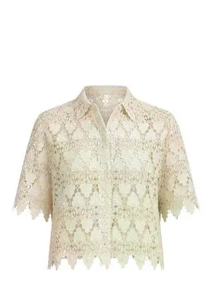 FRAME FRAME Button-Up Guipure Lace Shirt Neutrals