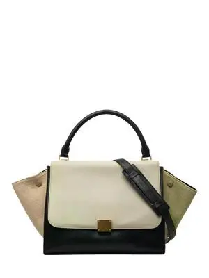 Celine 2013 Medium Tricolor Calfskin And Canvas Trapeze Satchel - Black