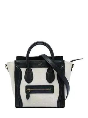 Celine 2011 Nano Bicolor Canvas And Leather Luggage Tote Satchel - White