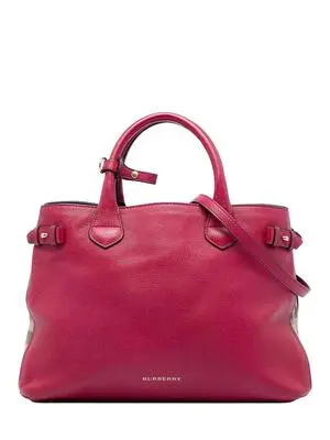 Burberry Leather And House Check Canvas Banner Satchel - Red