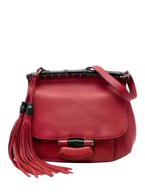 Gucci Leather Bamboo Nouveau Fringe Crossbody Bag - Red