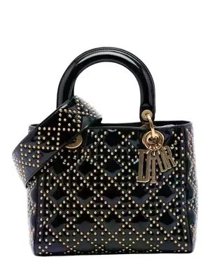 Dior Patent Cannage Studded Lady Satchel - Black