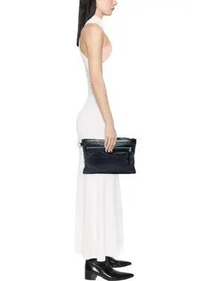 Balenciaga Lambskin Leather Motocross Classic Clip M Clutch Bag - Black