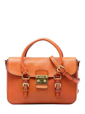 Miu Miu 2010-2026 Goatskin Madras Flap Satchel - Orange