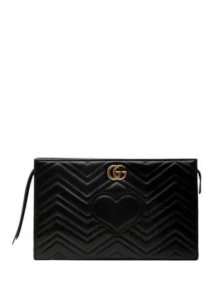 Gucci Gg Marmont Heart Matelasse Calfskin Clutch Bag - Black