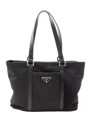 Prada Saffiano Trimmed Tessuto Tote Bag - Black