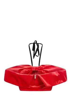 Philosophy Di Lorenzo Serafini Satin Bow Detail Halterneck Cropped Top - Red