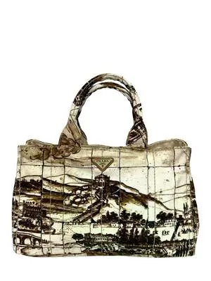 PRADA Prada Large Canvas Satchel With Printed Azulejos