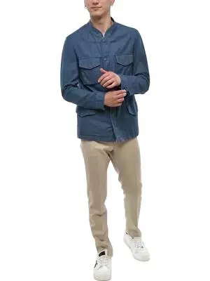 Corneliani Long-sleeved Utility Jacket With Band Collar - Blue