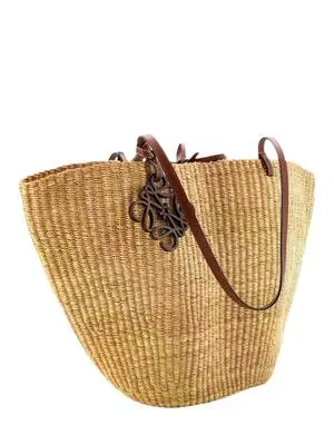 Loewe Shell Basket Bag Woven Raffia Medium Bucket Bag - Brown