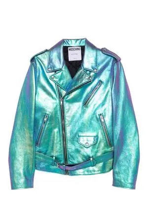 Moschino Metallic Biker Jacket - Blue