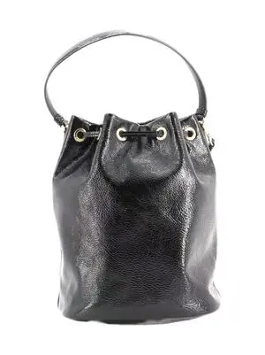 Prada Patent Drawstring Pocket Small Bucket Bag - Black