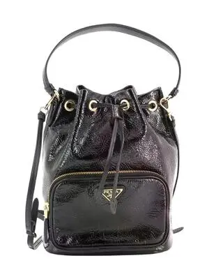 Prada Prada Patent Drawstring Pocket Small Bucket Bag Black