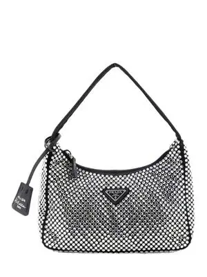 Prada Re-edition 2000 Crystal Embellished Mini Hobo Bag - Black