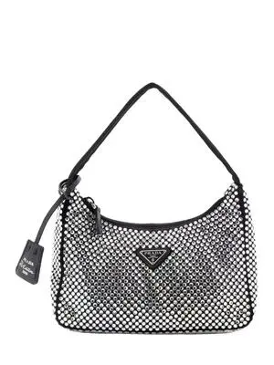 Prada Re-edition 2000 Crystal Embellished Mini Hobo Bag - Black