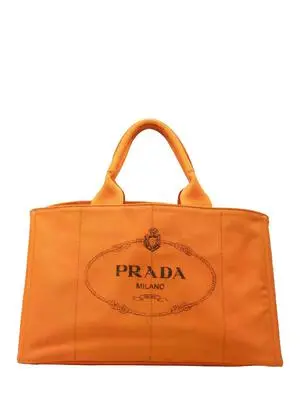 Prada 2000-2026 Large Canvas Canapa Logo Tote Satchel - Orange
