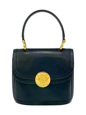 Celine Leather Handbag With Gold Tone Clasp - Blue