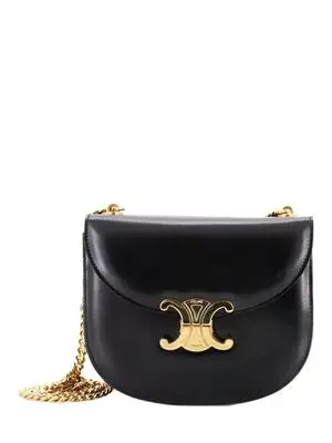 Celine Triomphe Besace Cléa Chain Flap Bag In Leather - Black