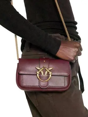 Pinko Small Love Birds Leather Shoulder Bag - Red