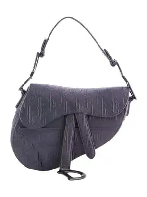 Dior Saddle Handbag Oblique Embossed Calfskin Mini Shoulder Bag - Black