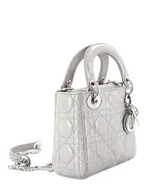 Dior Lady Chain Bag Cannage Quilt Iridescent Leather Mini Satchel - Silver