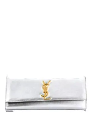 Saint Laurent Classic Monogram Metallic Calfskin Long Clutch Bag - Silver