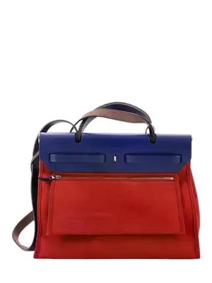 Hermès Herbag Zip Leather And Toile 31 Shoulder Bag - Blue