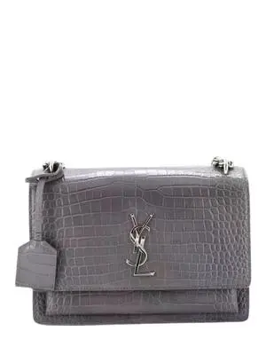 Saint Laurent Sunset Crocodile Embossed Leather Medium Crossbody Bag - Grey