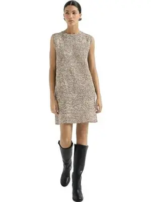 Brunello Cucinelli Embroidered Mohair & Wool Dress - Silver