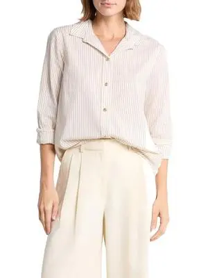 BEACHLUNCHLOUNGE Beachlunchlounge Bentley Striped Cotton Button-Up Shirt Cinnamon