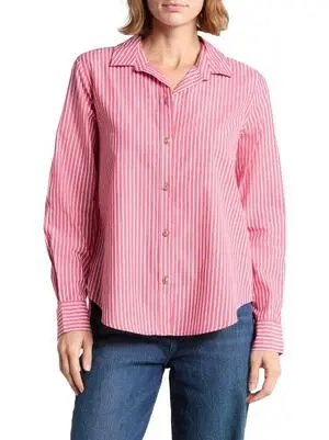 BEACHLUNCHLOUNGE Beachlunchlounge Bentley Striped Cotton Button-Up Shirt Currant Red