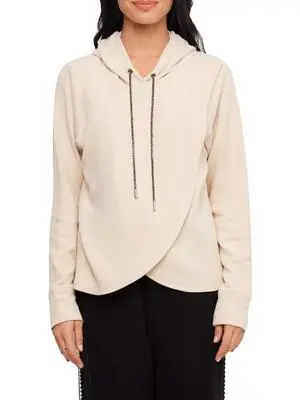 Karen Kane Rhinestone Crossover Hoodie - Ecru