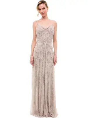 BEAUUT Embellished Sequins Maxi Gown - Light Grey
