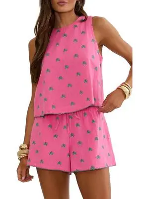 Beach Riot Sleeveless Tropical Palm Print Top - Flamingo