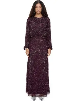 MARYISA Embellished Sequin Maxi Dress With Full Sleeves - Mauve