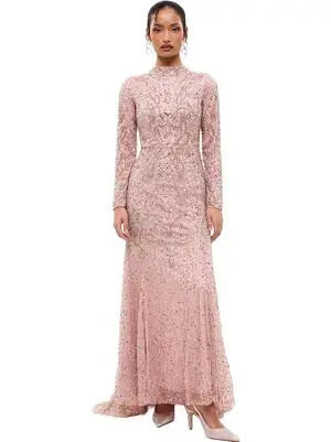MARYISA Embellished Sequined Gown - Frosted Pink