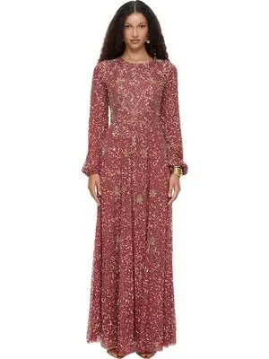 MARYISA Embellished Sequined A-line Maxi Dress - Rust