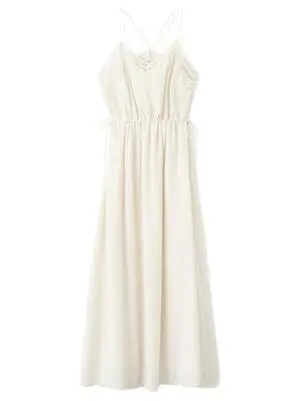 Mango Crinkled Sleeveless Dress With Openwork Embroidery - Ecru