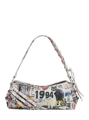 Desigual Small Mixed Print Denim Crossbody Bag - White Multi